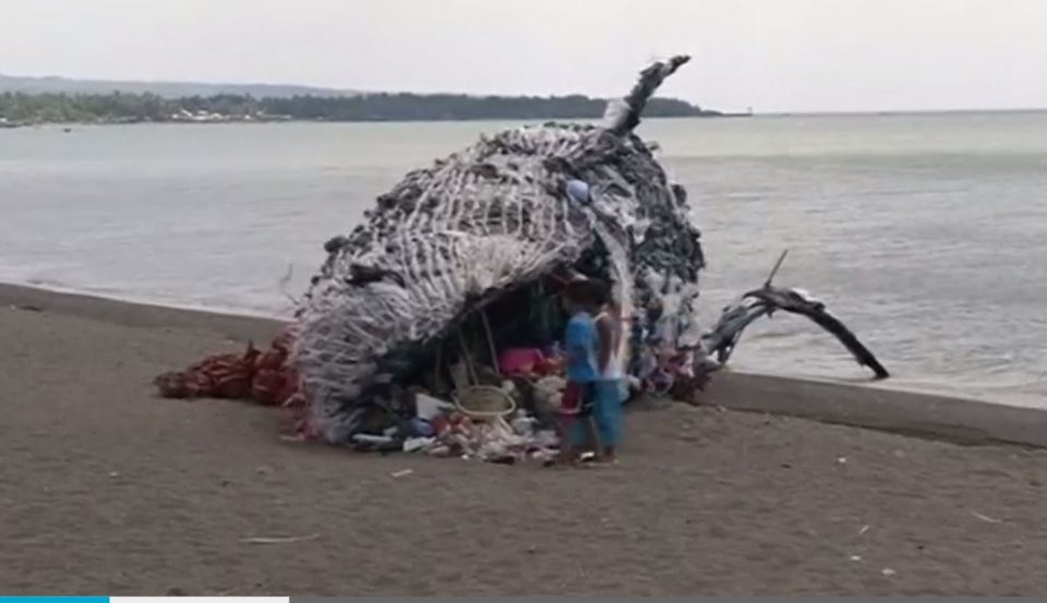 Dead whale sculpture raises awareness on plastic waste in the Philippines
