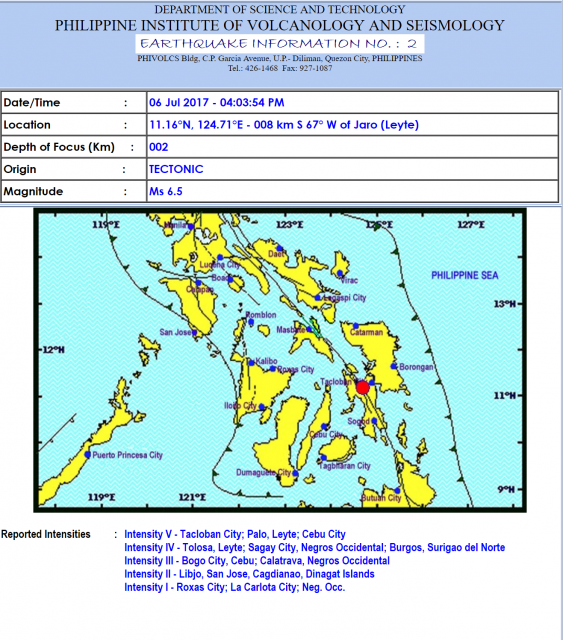 Magnitude 6.5 quake rocks Leyte - PHIVOLCS