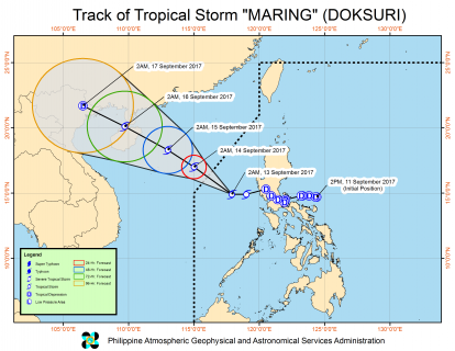 "Maring" now in West PHL Sea, all storm warning signals lifted