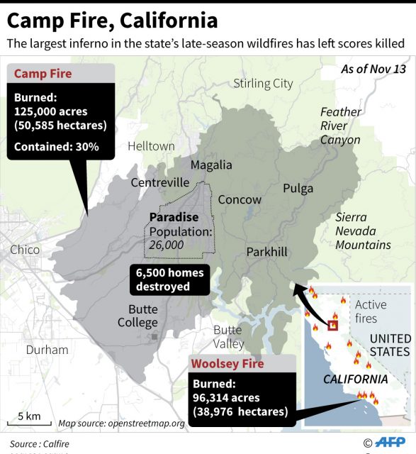 Firefighters battle blazes on two fronts in California, 44 dead