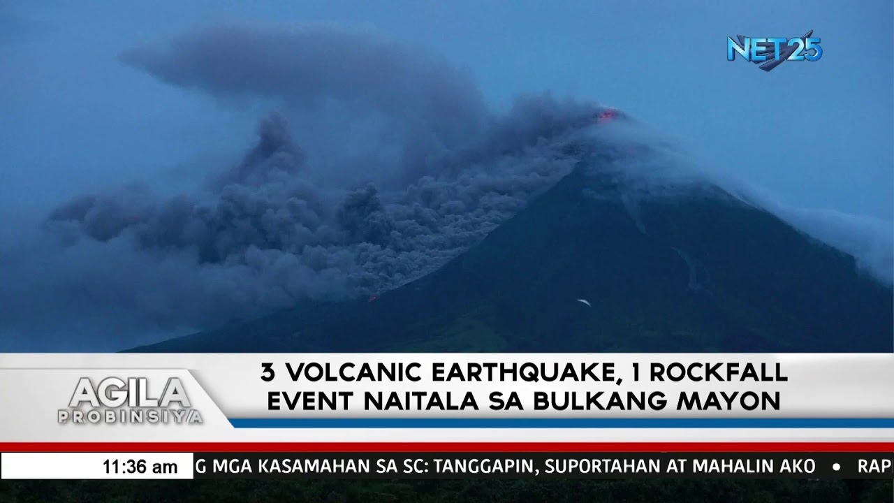 3 volcanic earthquakes, rockfall event naitala sa Bulkang Mayon