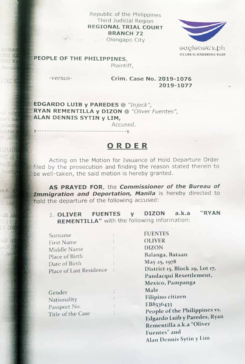 Olongapo court grants motions for issuance of HDO vs Dennis Sytin, another