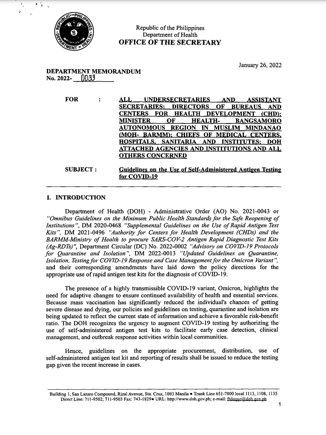 DOH guidelines recommend use of self-administered antigen test kits for ...